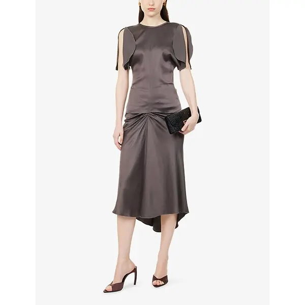 Victoria Beckham Bela Draped Satin Midi Skirt - Ore