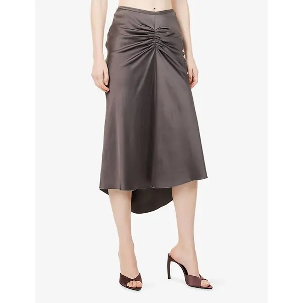 Victoria Beckham Bela Draped Satin Midi Skirt - Ore