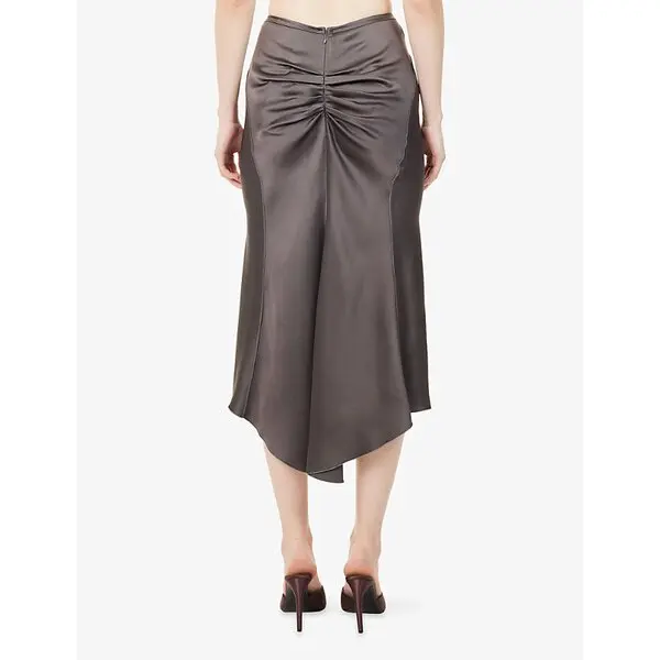 Victoria Beckham Bela Draped Satin Midi Skirt - Ore