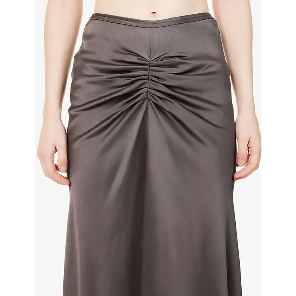 Victoria Beckham Bela Draped Satin Midi Skirt - Ore
