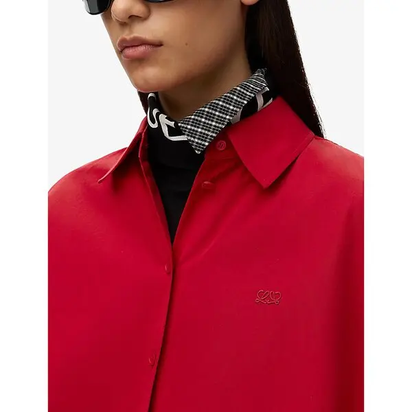 Loewe Logo Embroidered Cotton-blend Shirt - Red