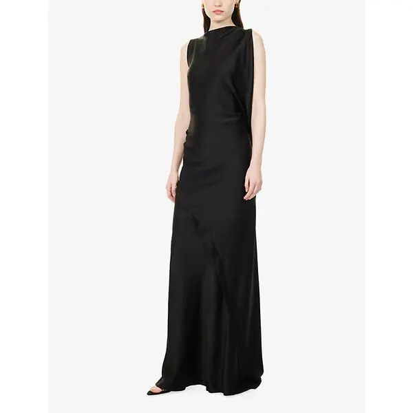 Victoria Beckham Sleeveless Draped Satin Maxi Gown - Black
