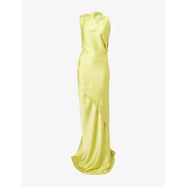 Victoria Beckham Sleeveless Draped Satin Maxi Gown - Chartreuse