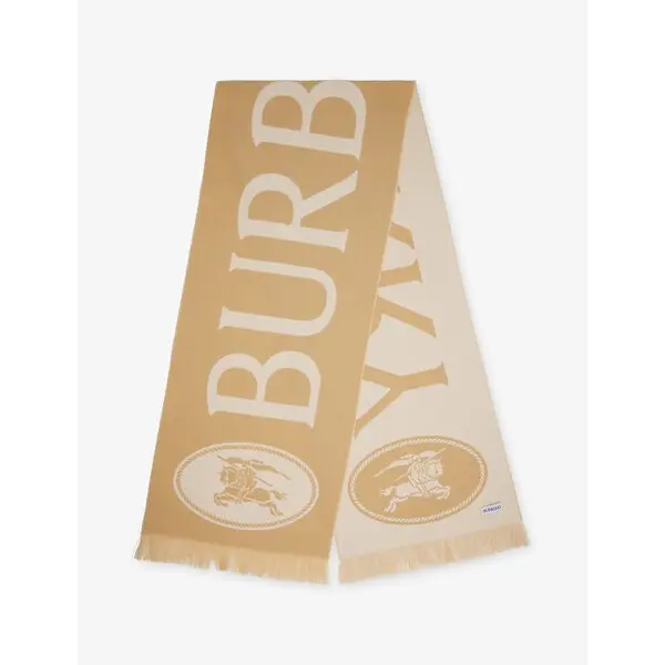 Burberry Football Brand-print Wool Scarf - Sand