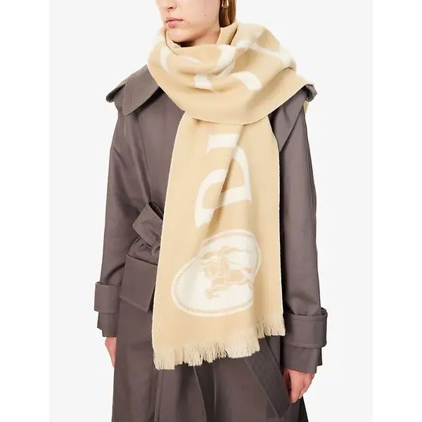 Burberry Football Brand-print Wool Scarf - Sand