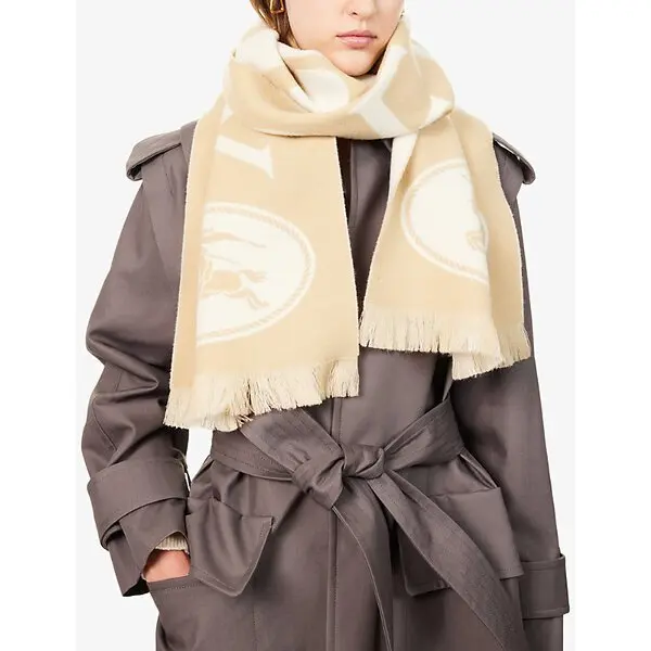 Burberry Football Brand-print Wool Scarf - Sand