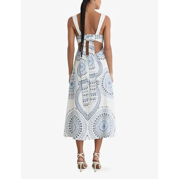 REISS Addison Floral-print Linen Midi Dress