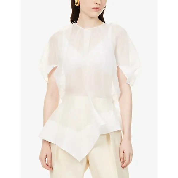 Khaite Rumi Peplum Silk-organza Top - Chalk