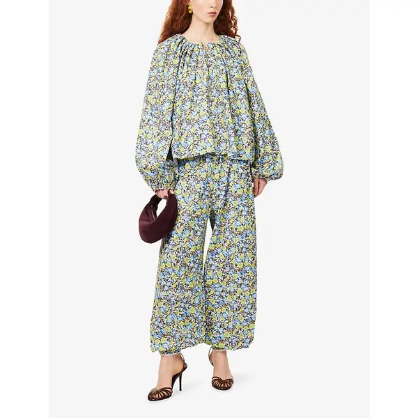NACKIYE Topkapi Lace-trim Floral Cotton Trousers