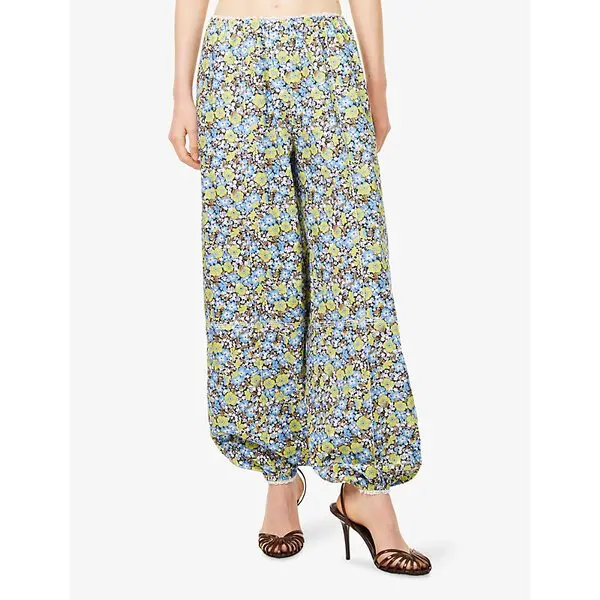 NACKIYE Topkapi Lace-trim Floral Cotton Trousers