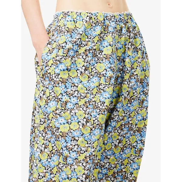 NACKIYE Topkapi Lace-trim Floral Cotton Trousers