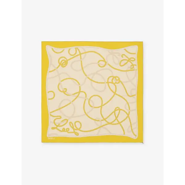 Loewe Double L Artwork-print Silk Square Scarf - Beige/yellow