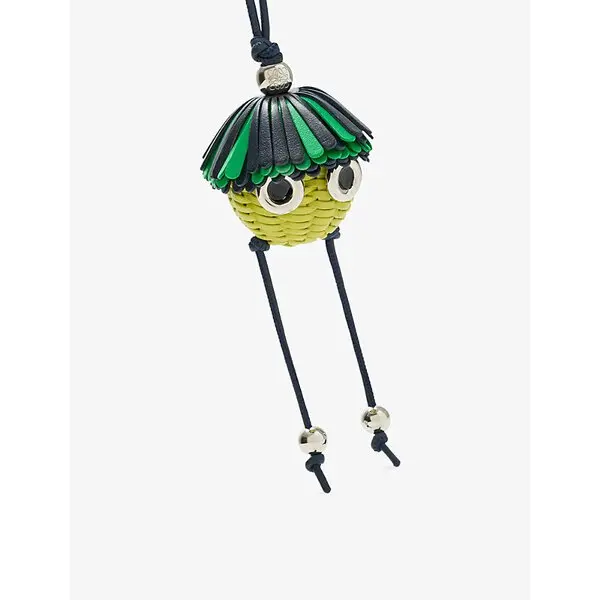Loewe Leather Bag Charm With Woven Detail - Green