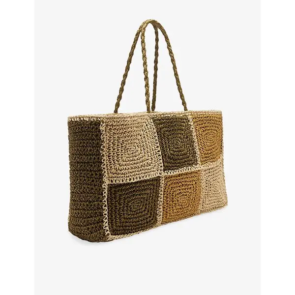 Whistles Patchwork Straw Tote Bag