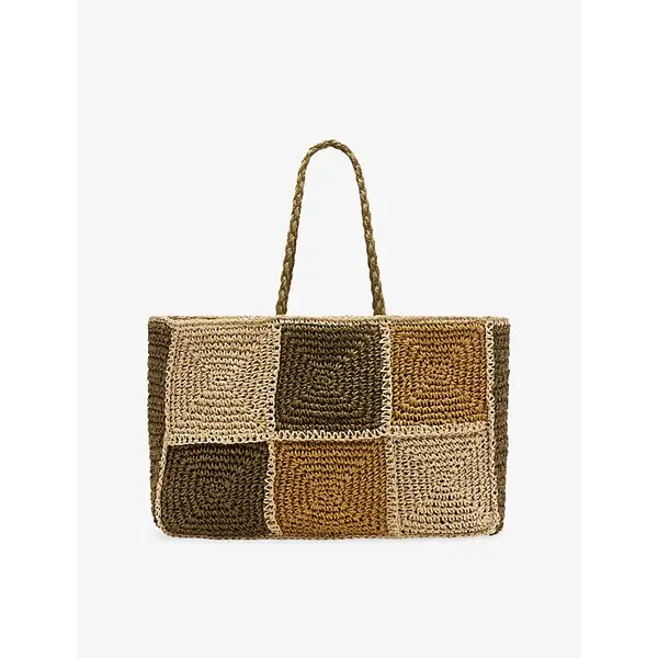 Whistles Patchwork Straw Tote Bag