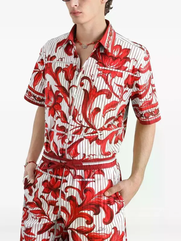 Dolce & Gabbana Majolica-print Striped Poplin Hawaii Shirt