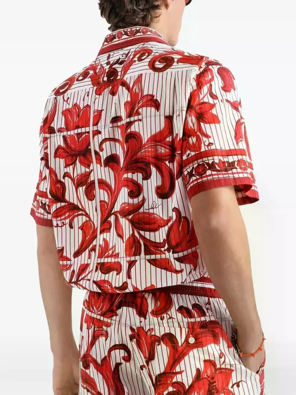 Dolce & Gabbana Majolica-print Striped Poplin Hawaii Shirt