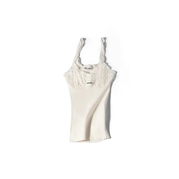 Miu Miu Cotton And Lace Knit Top - White