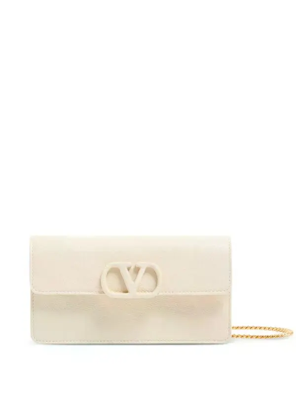 Valentino Garavani Vlogo Signature Calfskin Wallet With Chain - Neutrals