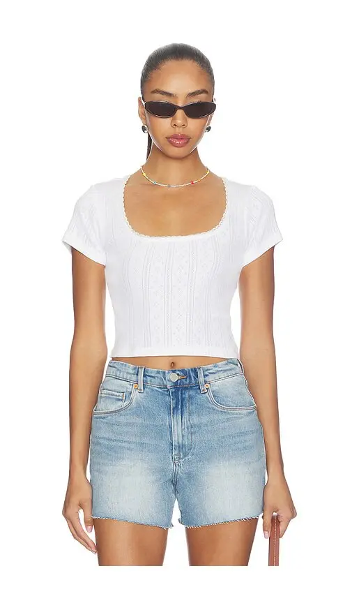 Good American The Pointelle Square Neck Top - White