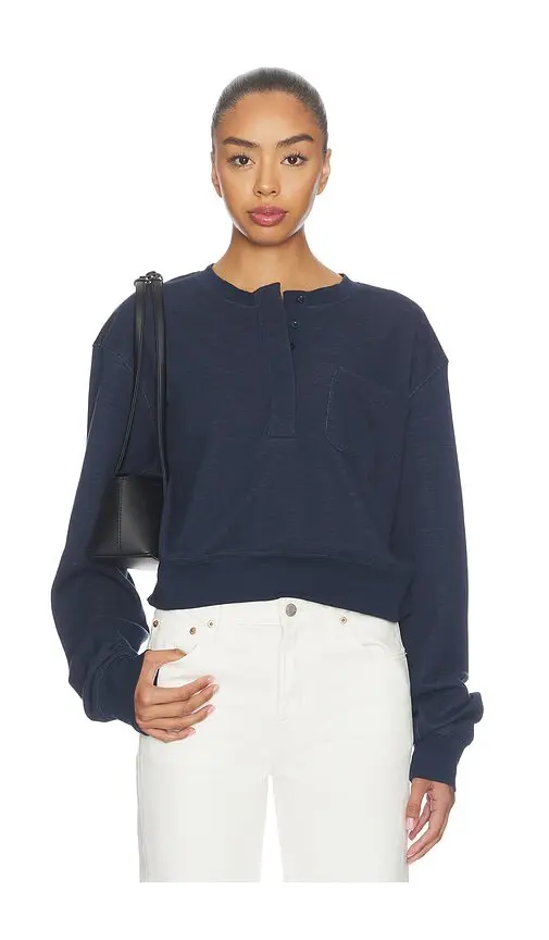 FRAME The Striped Cuff Sweatshirt - Navy