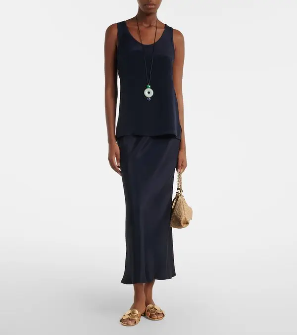 Max Mara Sospiro Silk Satin Maxi Skirt - Blue