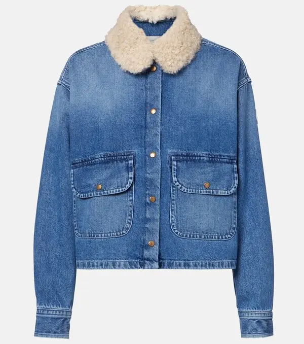 Moncler Teddy-trimmed Denim Shirt Jacket