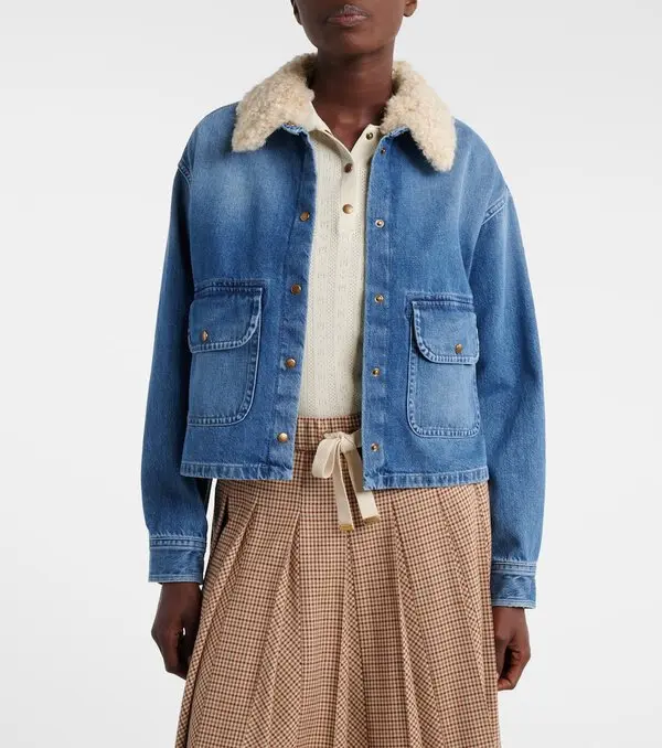 Moncler Teddy-trimmed Denim Shirt Jacket