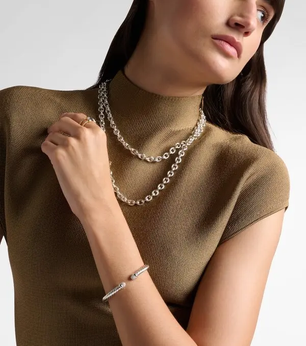 David Yurman Cable Flex Sterling Bracelet With Diamonds