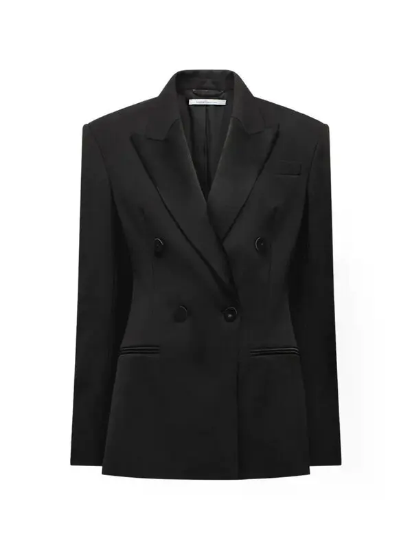 Another Tomorrow Satin-lapel Double-breasted Jacket