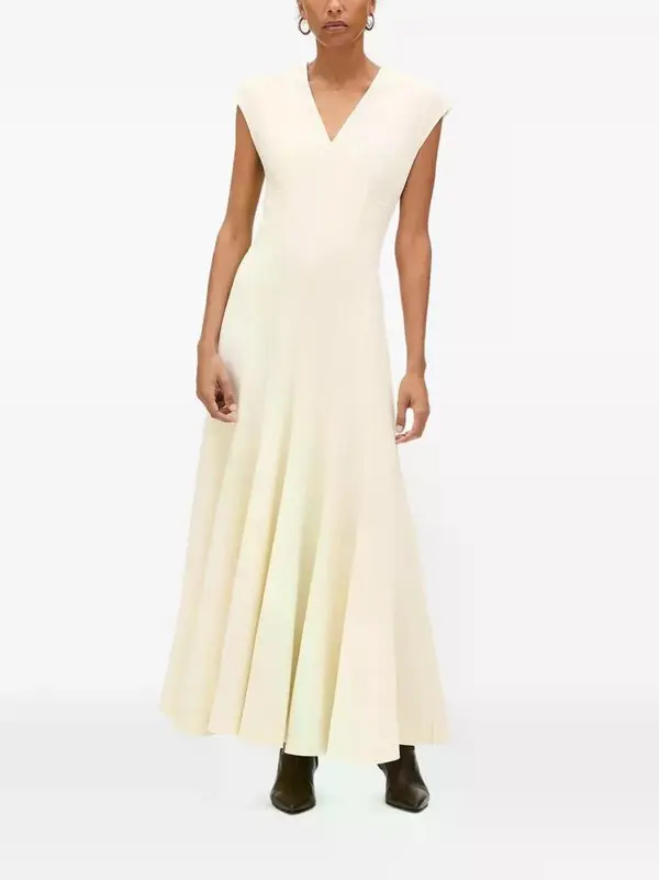 Another Tomorrow Double-face Wool V-neck Sleeveless Cutout Dress