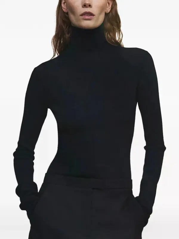 Another Tomorrow Ribbed Turtleneck Long Sleeve Sweater