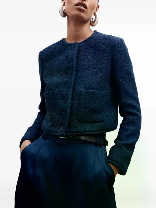Another Tomorrow Cropped Tweed Jacket