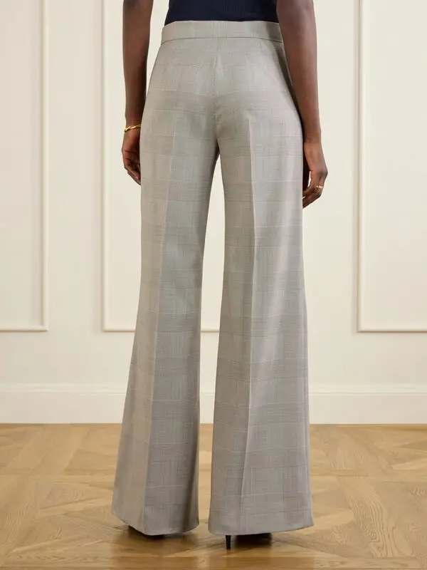 Max Mara Checked Wool Wide-leg Trousers - Gray