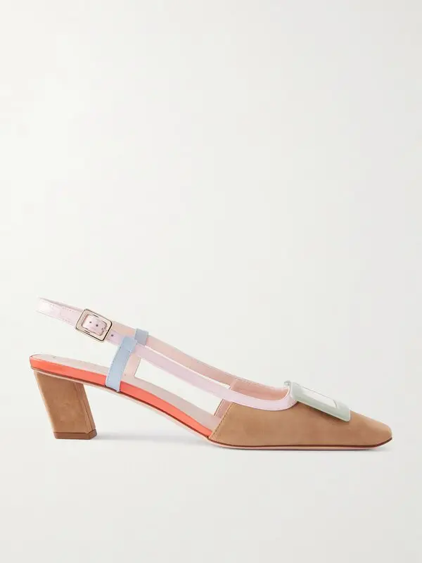 ROGER VIVIER Belle Vivier 45 Buckled Suede Slingback Heels