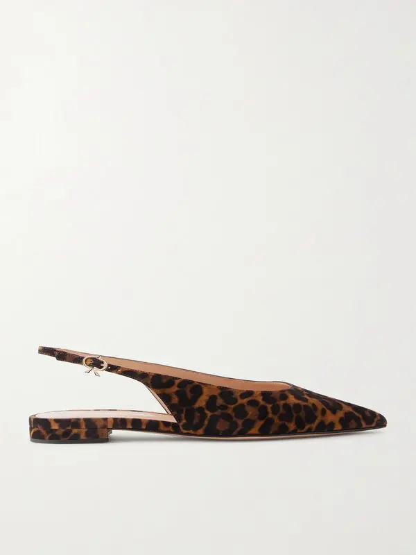 GIANVITO ROSSI Robbie Leopard-print Suede Slingback Flats