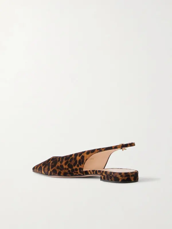 GIANVITO ROSSI Robbie Leopard-print Suede Slingback Flats