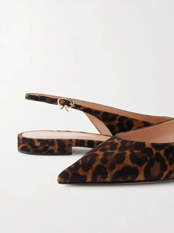 GIANVITO ROSSI Robbie Leopard-print Suede Slingback Flats