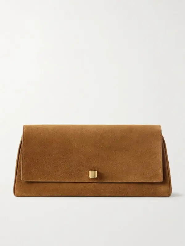 Khaite Audrey Suede Clutch Bag With Gold Tone Clasp - Brown