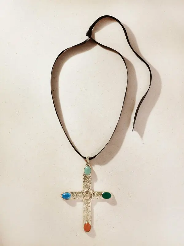 Juju Vera Mila Gold-plated Cross Necklace With Turquoise, Jade, And Citrine - Multi