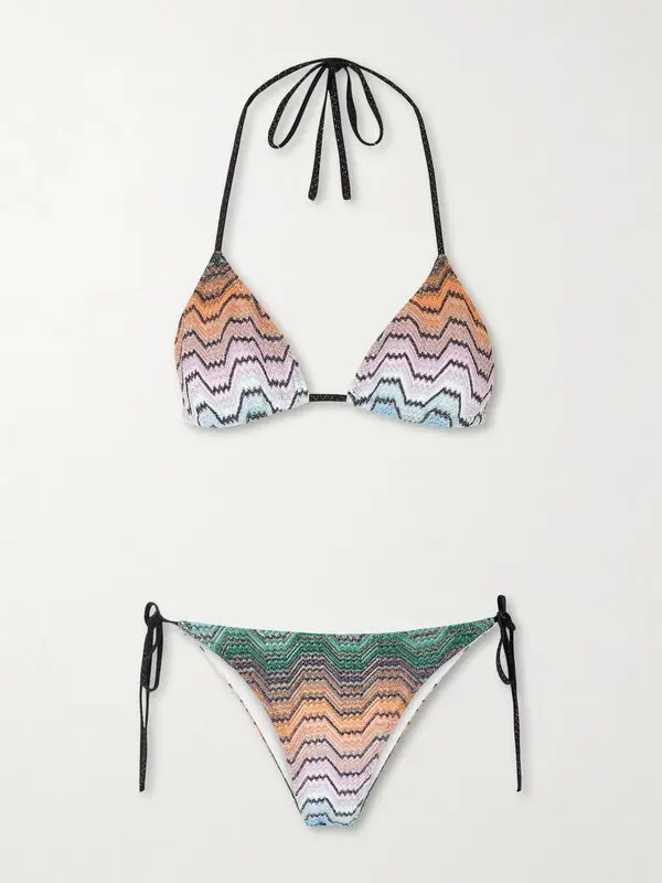 Missoni Mare Striped Metallic Crochet-knit Triangle Bikini - Multi