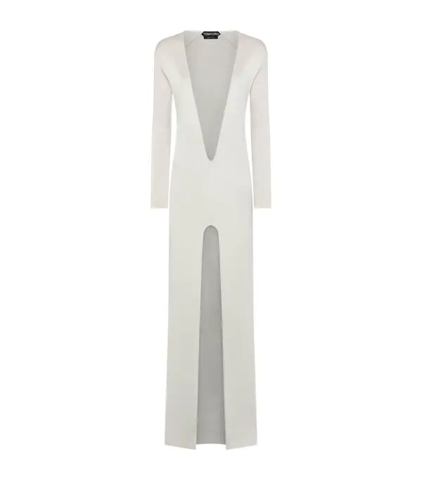 TOM FORD Knitted Plunge-neck Maxi Dress - Silver