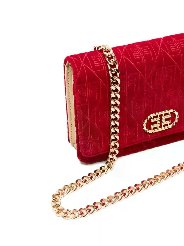 Elisabetta Franchi Velvet-effect Monogram Shoulder Bag