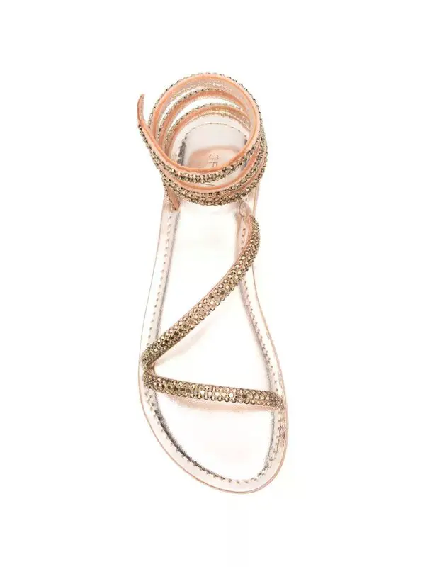 CORAL BLUE Crystal Embellished Wrap-around Flat Sandals
