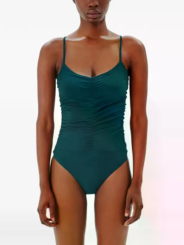 Another Tomorrow Shirred Sleeveless Bodysuit