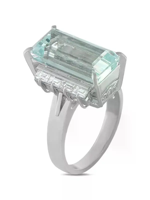 LB EXCLUSIVE Aquamarine And Diamond Ring In Platinum - Silver