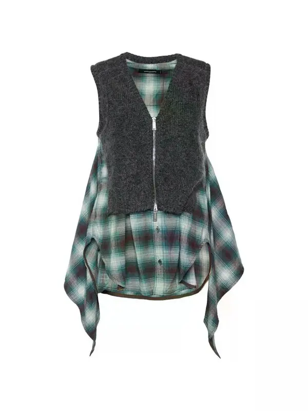 Dsquared2 Checkered Knit-overlay Shirt - Green