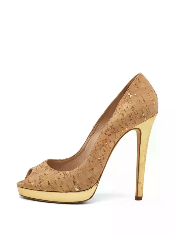 JIMMY CHOO Cork Peep-toe Stiletto Pumps - Neutrals