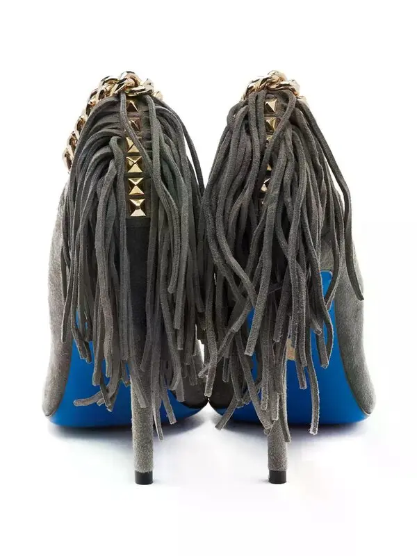 LORIBLU Suede Chain Fringe Pointed Toe Stiletto Pumps
