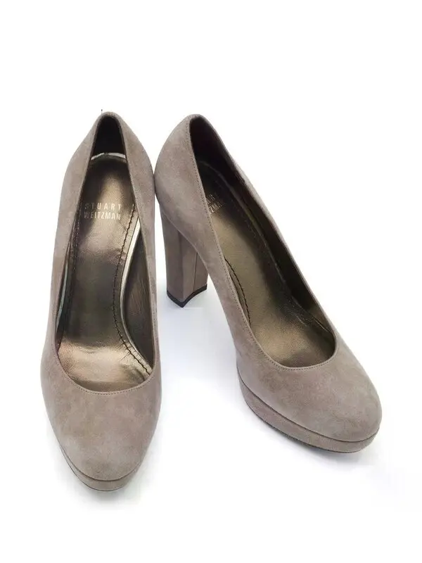 STUART WEITZMAN Suede Almond Toe Platform Block Heel Pumps